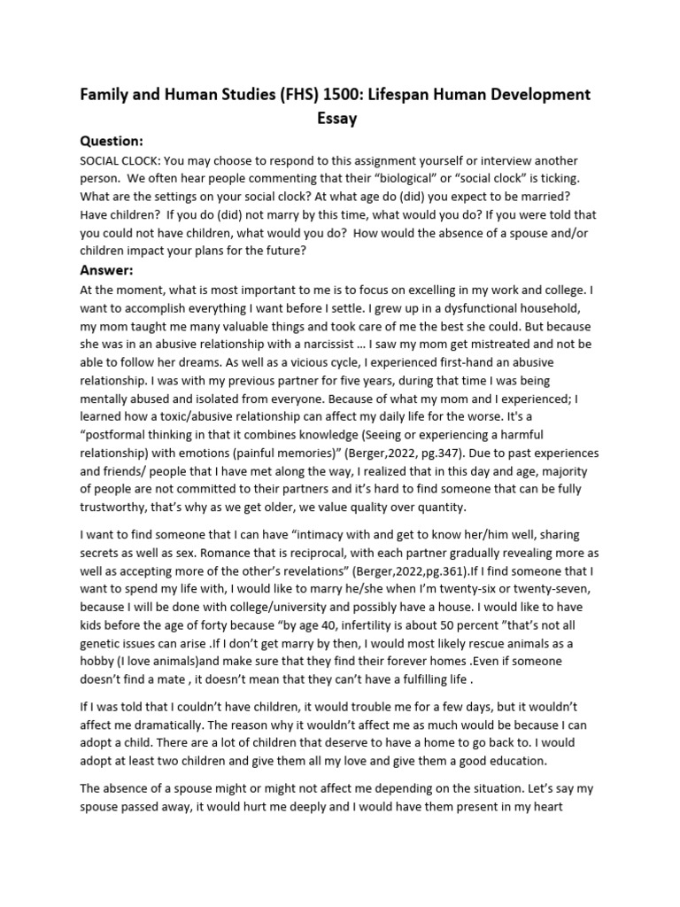 Essay On The Social Clock | PDF | Psychology | Behavioural Sciences