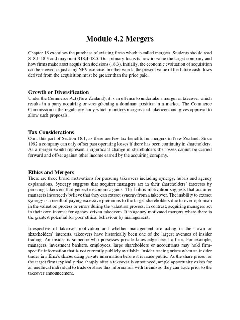 Study Guide - Module 4.2 | PDF | Mergers And Acquisitions | Takeover
