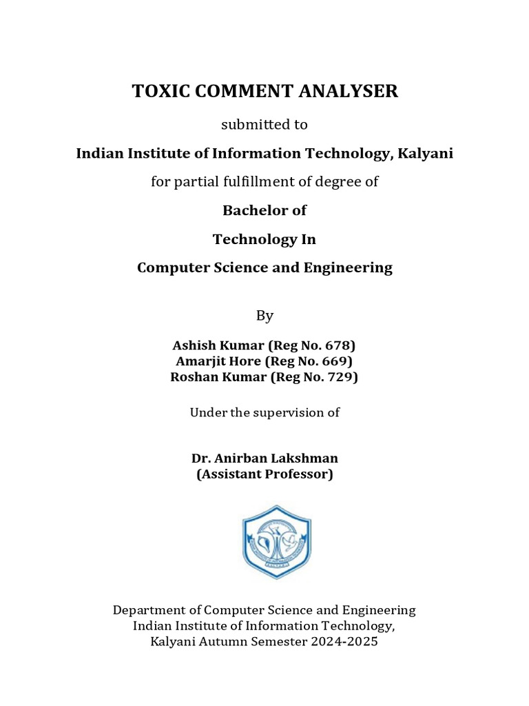Toxic Comment Analyser: Indian Institute of Information Technology ...