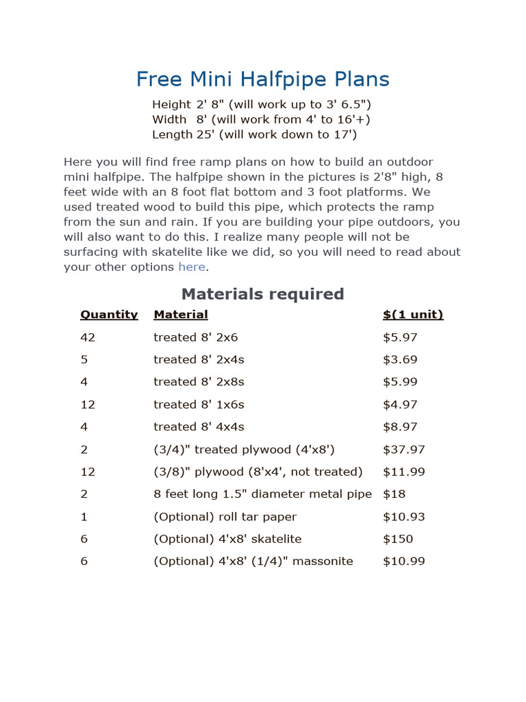 Free Mini Halfpipe Plans | PDF | Drilling | Drill