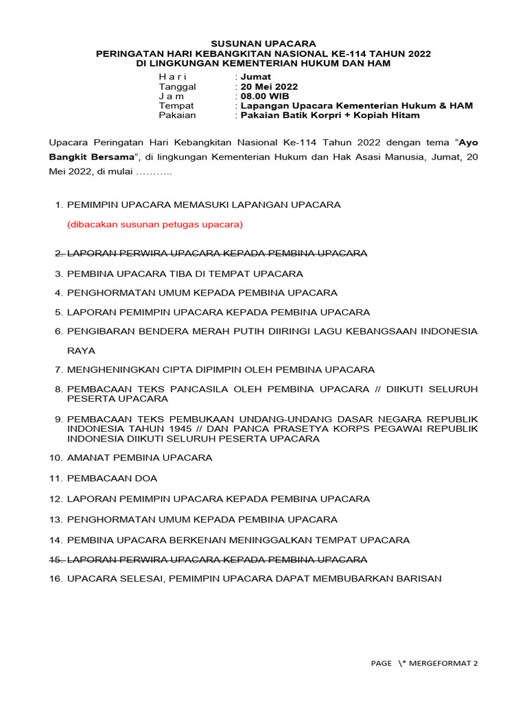 Susunan Upacara Peringatan Hari Pendidikan Nasional Tahun 2022 | PDF Susunan Upacara Peringatan Hari Pendidikan Nasional Tahun 2022 | PDF