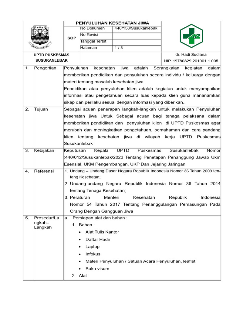Sop Penyuluhan Gangguan Jiwa | PDF | Pengembangan Diri | Kesehatan Holistik