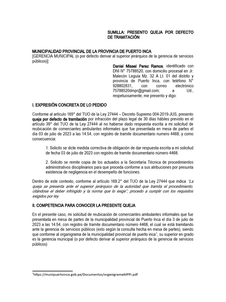 Modelo - Queja - Por - Defecto - de Tramitación | PDF | Gobierno | Justicia