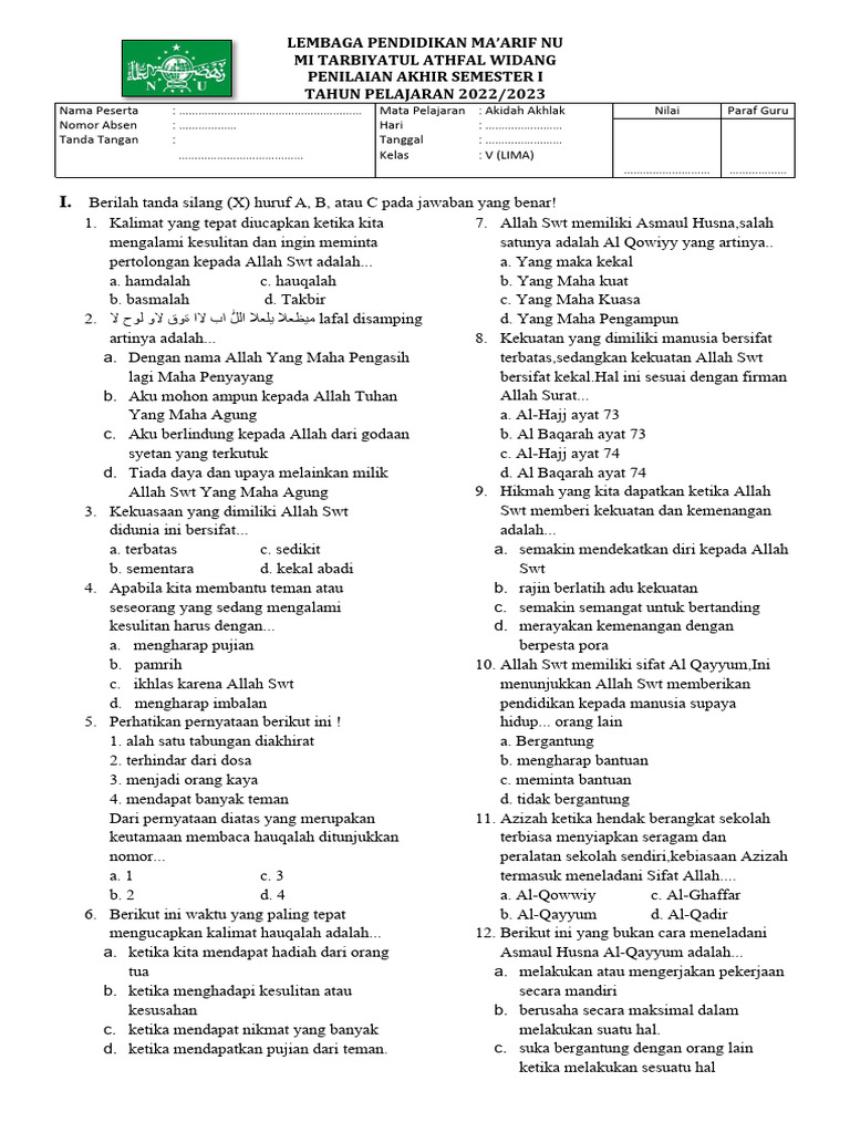 Pas Sem 1 Akidah KLS 5 | PDF