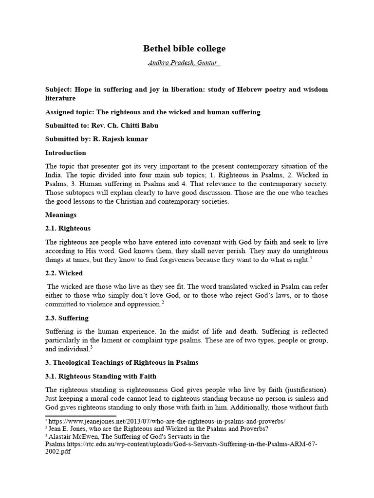 The Righteous and The Wicked and Human Suffering | PDF | Righteousness ...