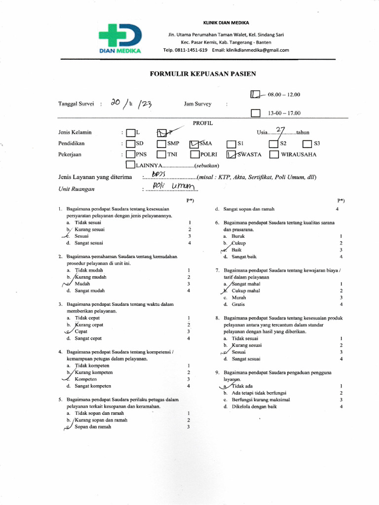 Formulir Kepuasan Pasien | PDF
