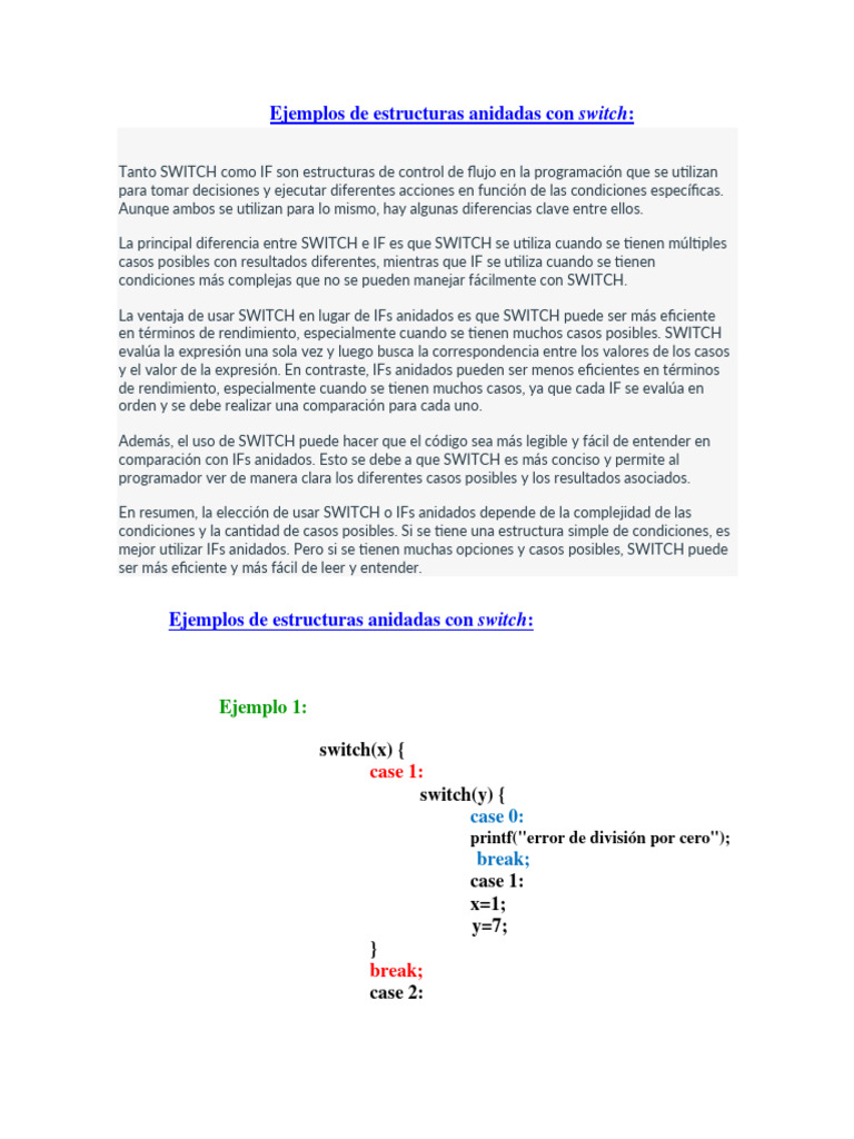 Ejemplos de switch anidados en C | PDF | Conmutador de red | Ingeniería de Sistemas