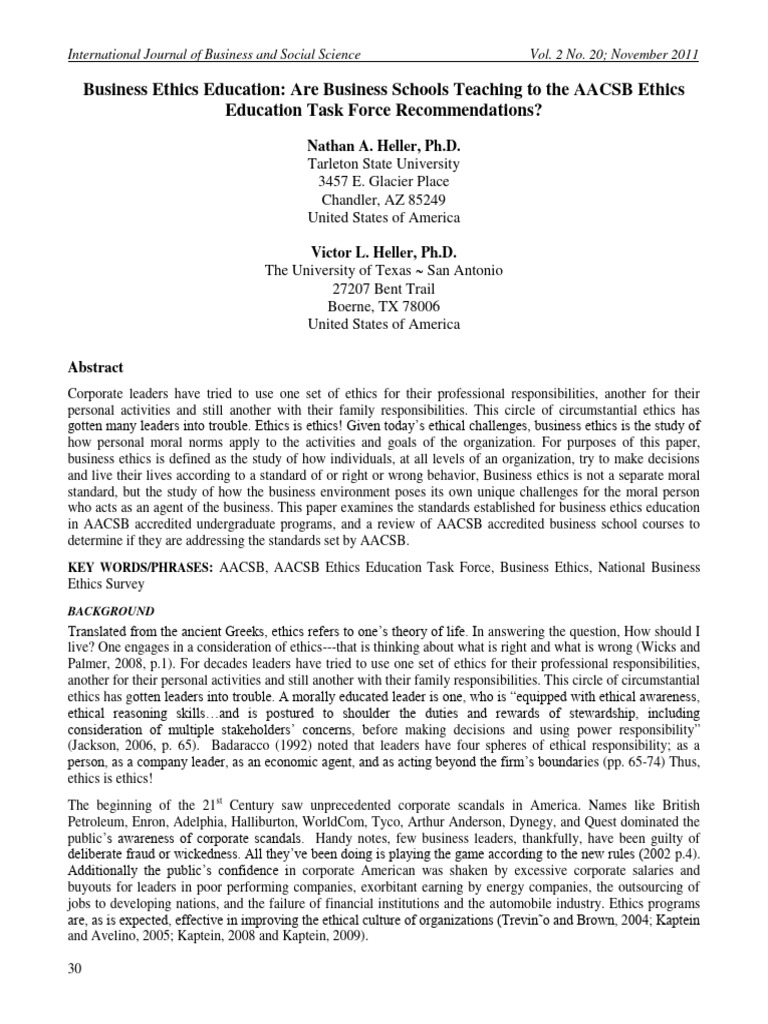 Business Ethics Education: Are Business Schools Teaching To The AACSB ...