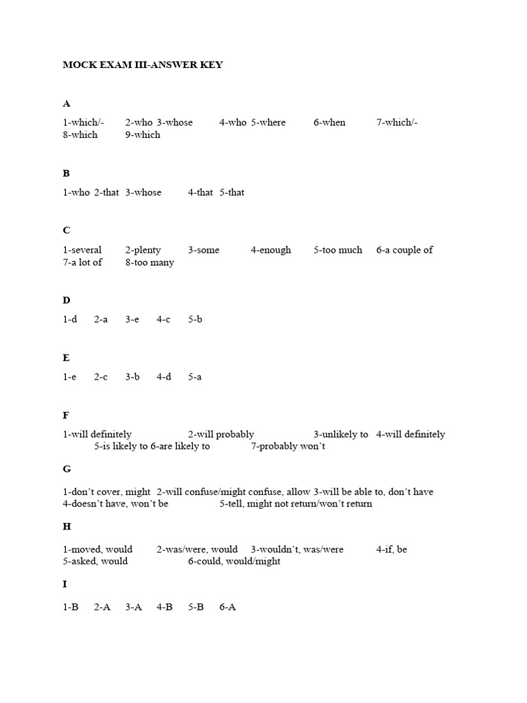 Mock Exam III-Answer Key | PDF