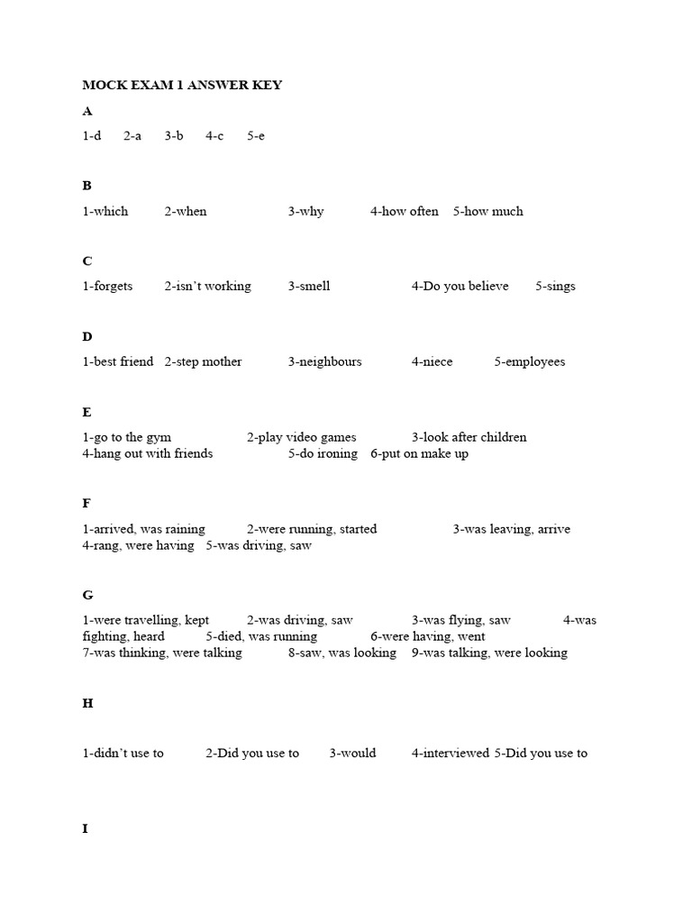 Mock Exam 1 Answer Key | PDF | Sports & Recreation | Language Arts ...