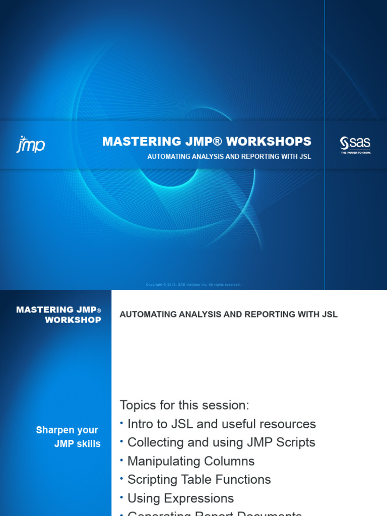 Mastering Jmp® Workshops Automating Reporting Pdf Sas Software Jmp Statistical Software