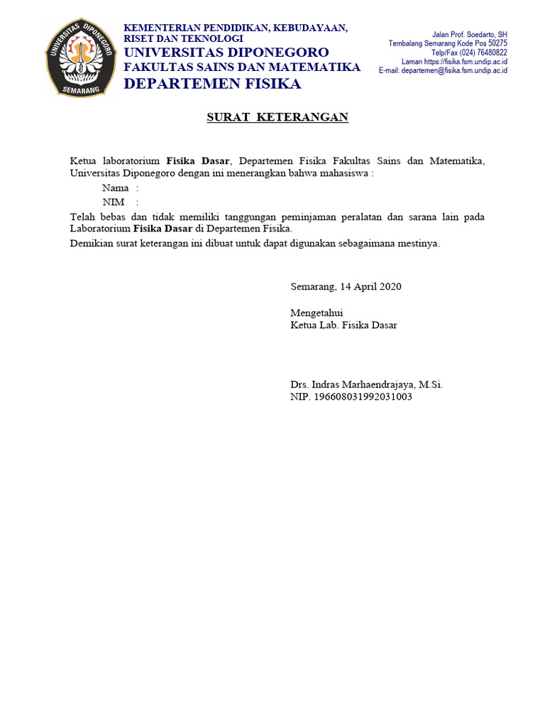 Surat Keterangan Bebas Lab | PDF