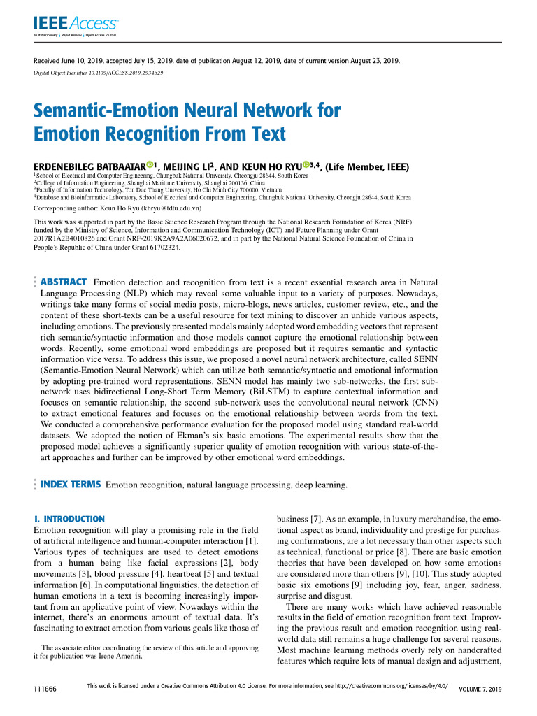Semantic-Emotion Neural Network For Emotion Recognition From Text ...