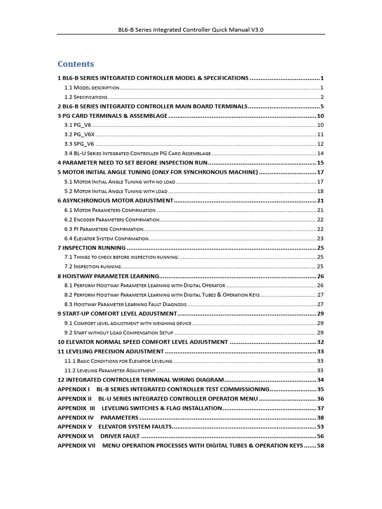 BL6-B Quick Commissioning Manual | PDF | Elevator | Electric Motor