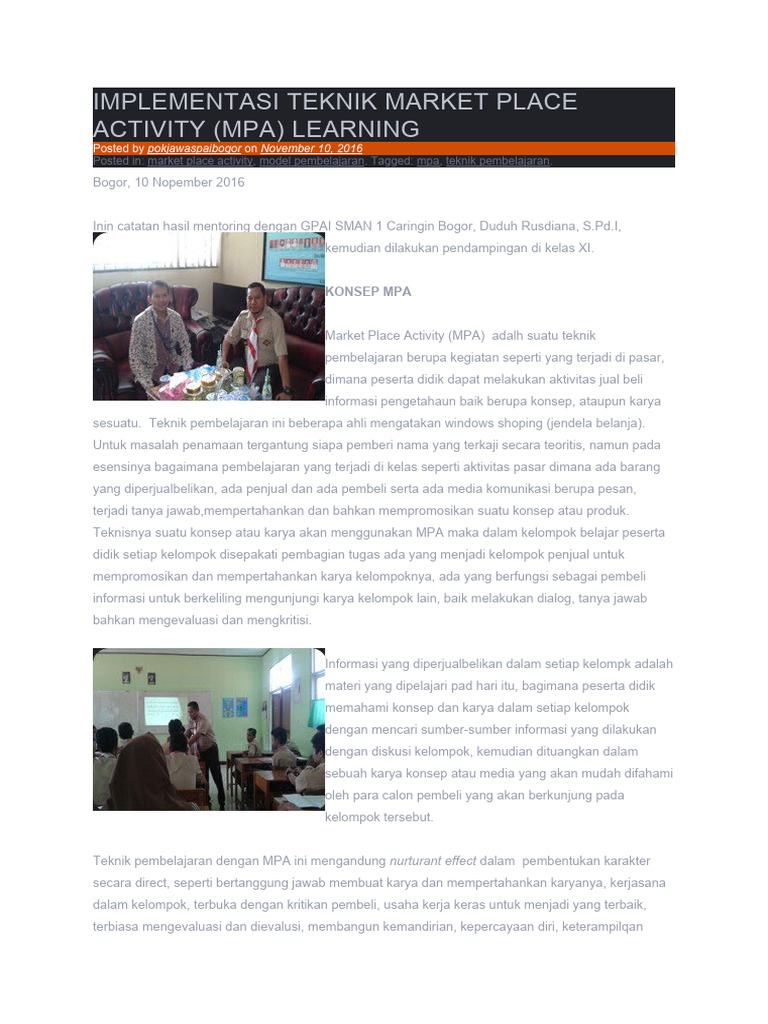 Teknik Pembelajaran MPA | PDF | Karier & Perkembangan | Sains & Matematika