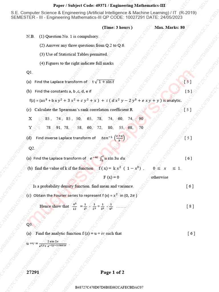 Be - Computer Engineering - Semester 3 - 2023 - May - Engineering Mathematics III Rev 2019 C ...