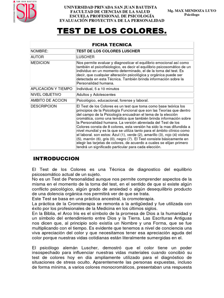 Test de Los Colores de Max Luscher | PDF | Sicología | Color