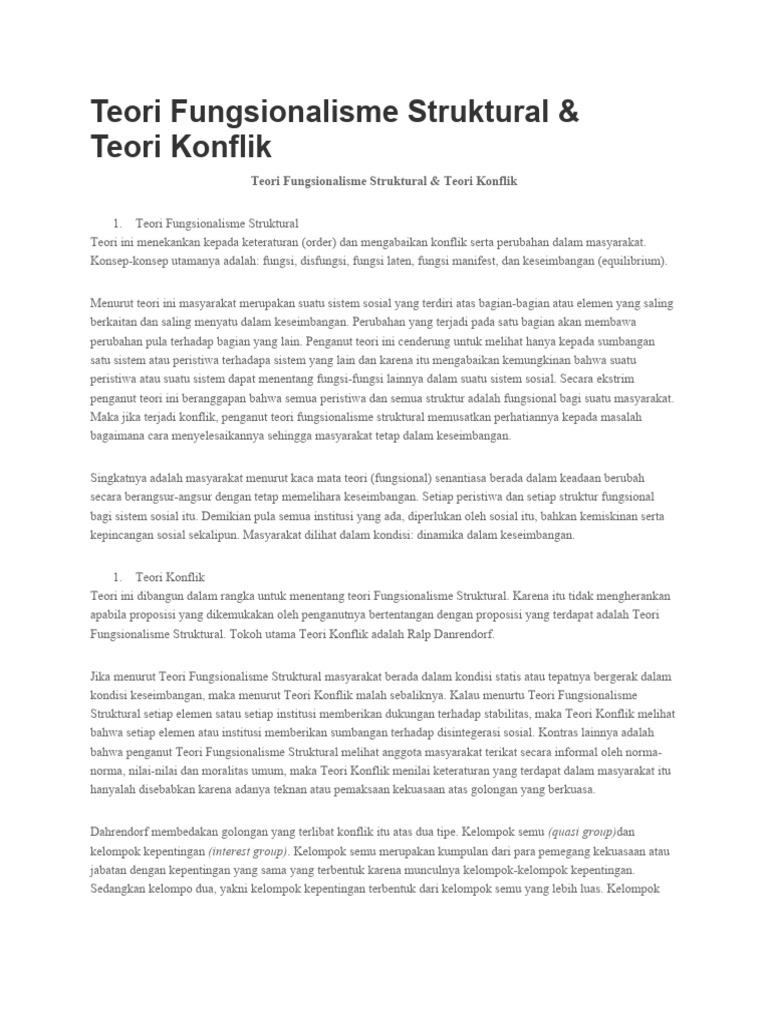 Teori Fungsionalisme Struktural and Teor | PDF