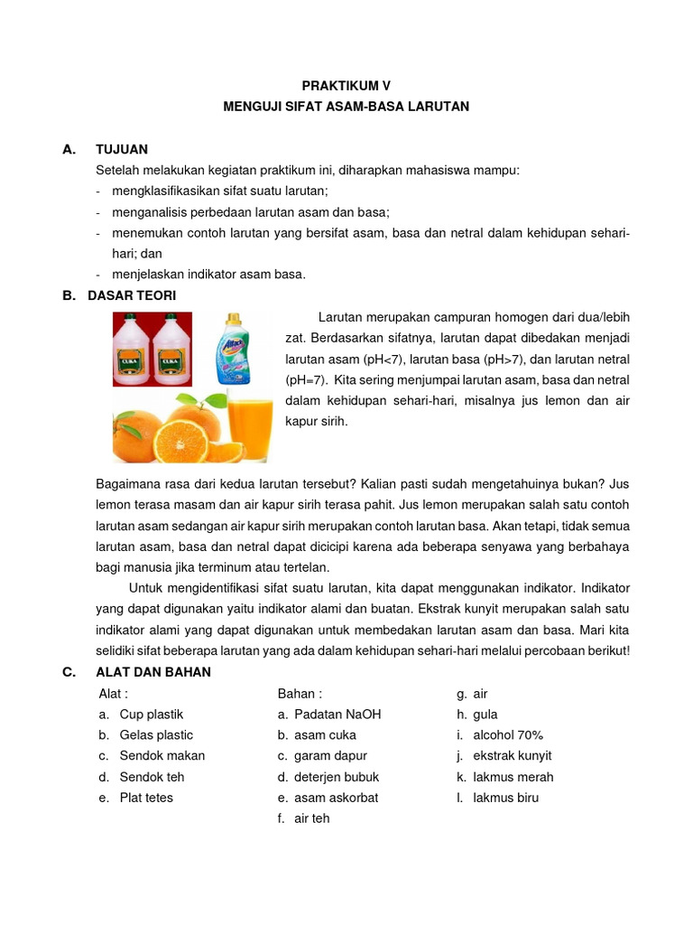 Praktikum Sifat Asam-Basa Larutan | PDF | Memasak, Makanan, & Anggur