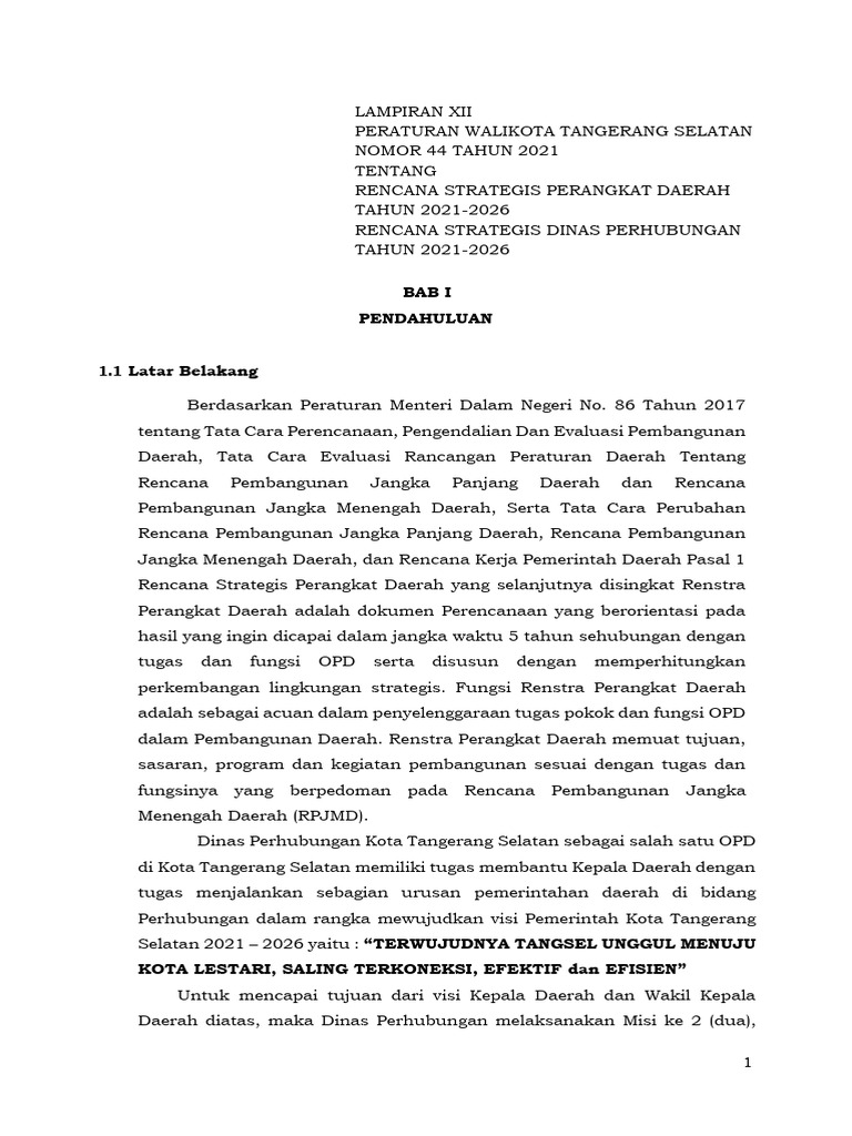 Renstra Dishub Tangsel 2021-2026 | PDF Renstra Dishub Tangsel 2021-2026 | PDF