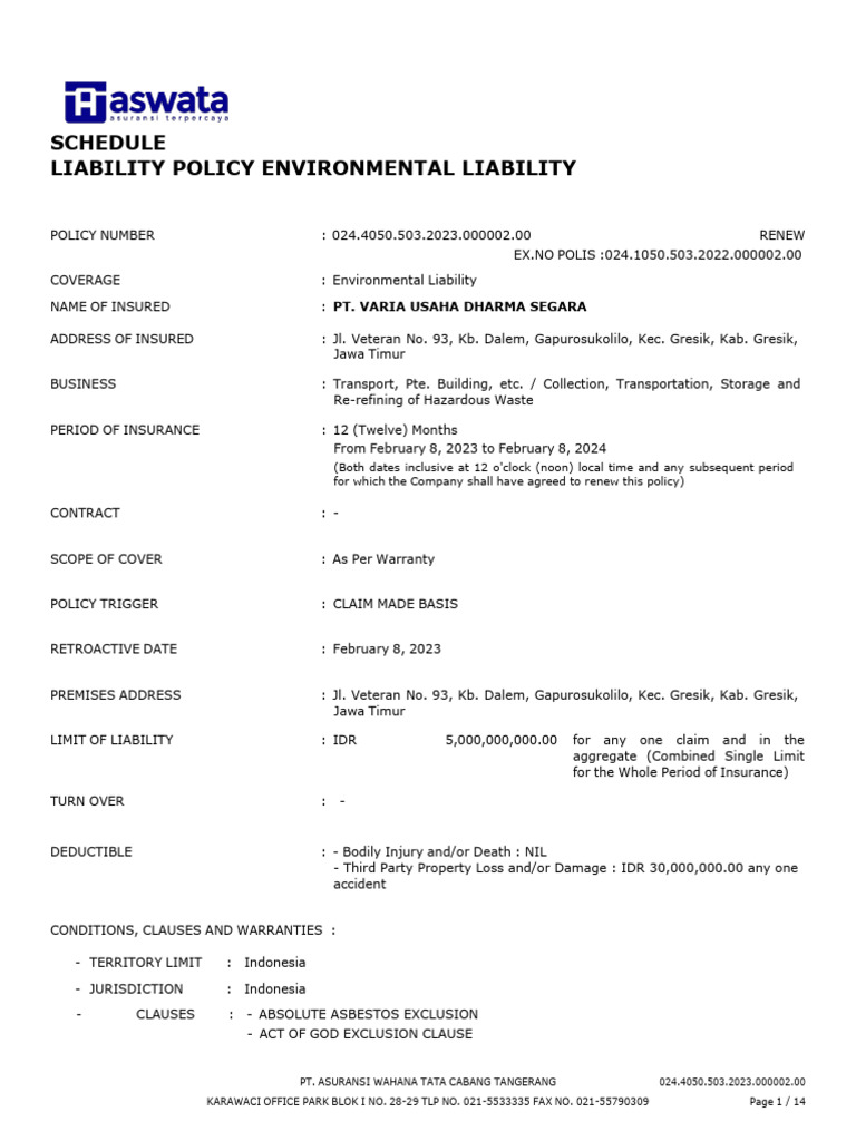 Polis Liability VUDS 2023 | PDF | Liability Insurance | Indemnity