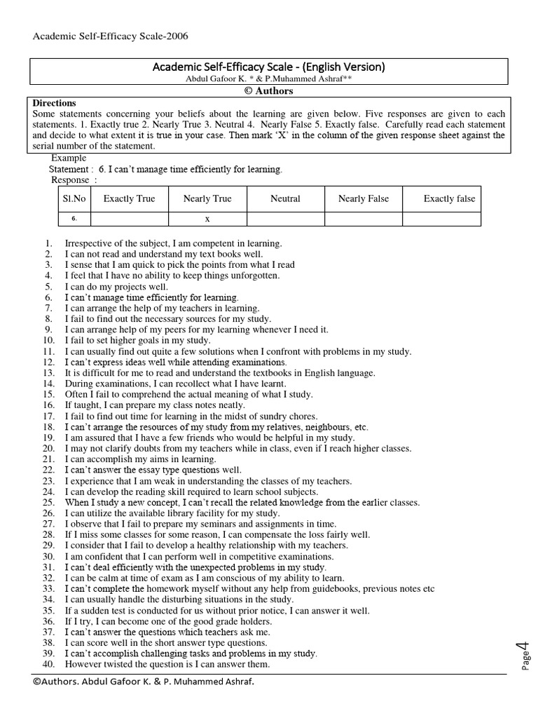 Academic Selfefficacy Scale | PDF | Self Efficacy | Teachers
