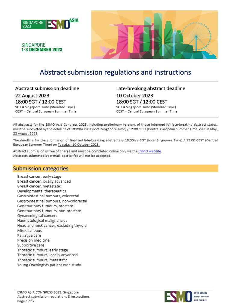 ESMO Asia 2023 Abstract Regulations April 2023 | PDF | Abstract ...