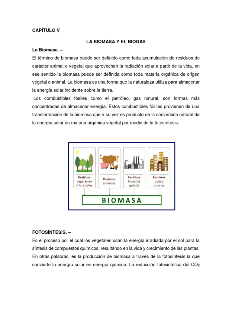 Capitulo V Biomasa y Biogas | PDF | Biomasa | Biogás