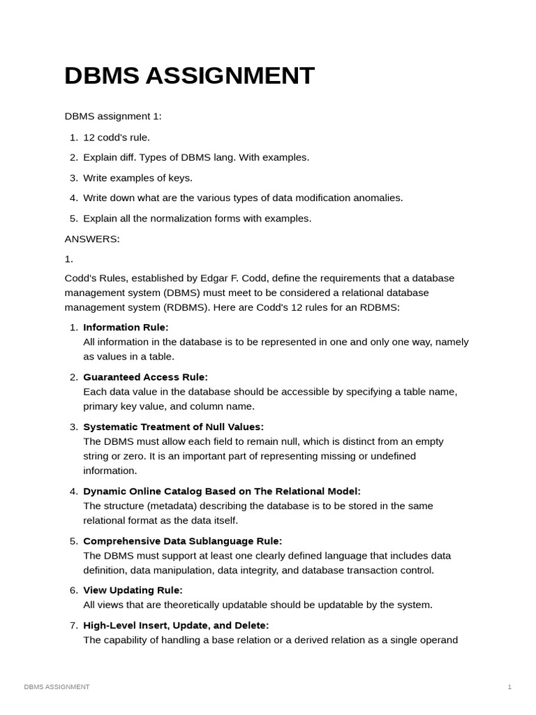 DBMS Assignment | PDF | Relational Database | Databases