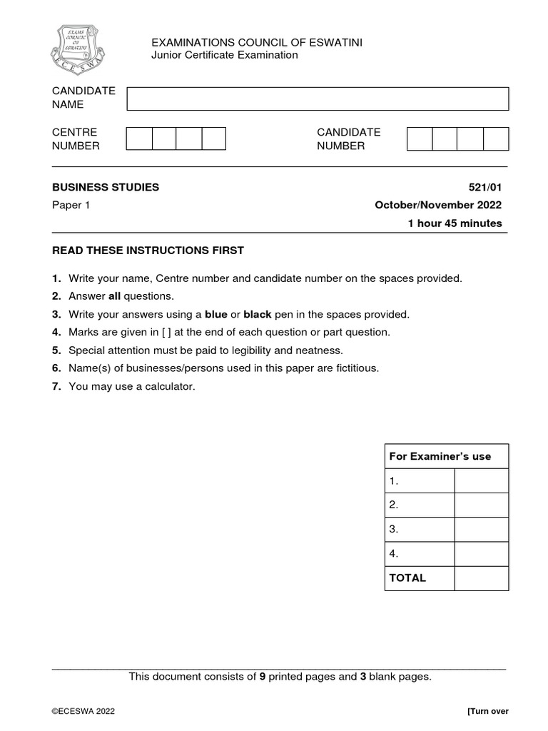 JC Business Studies 2022 Question Paper 1 | PDF | Economies | Business