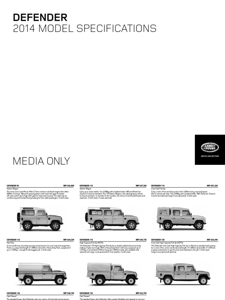 14MY Defender Spec Sheet MEDIA | PDF | Truck | Pickup Truck