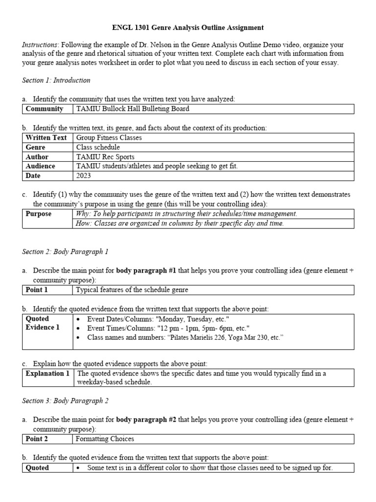 Genre Analysis Outline Worksheet 1 | PDF | Genre | Understanding