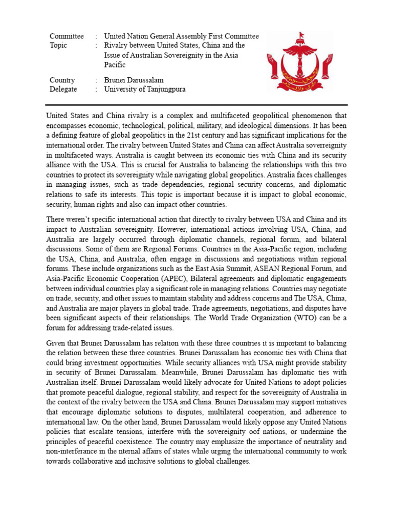 Position Paper Brunei Darussalam 1 | PDF | United Nations ...
