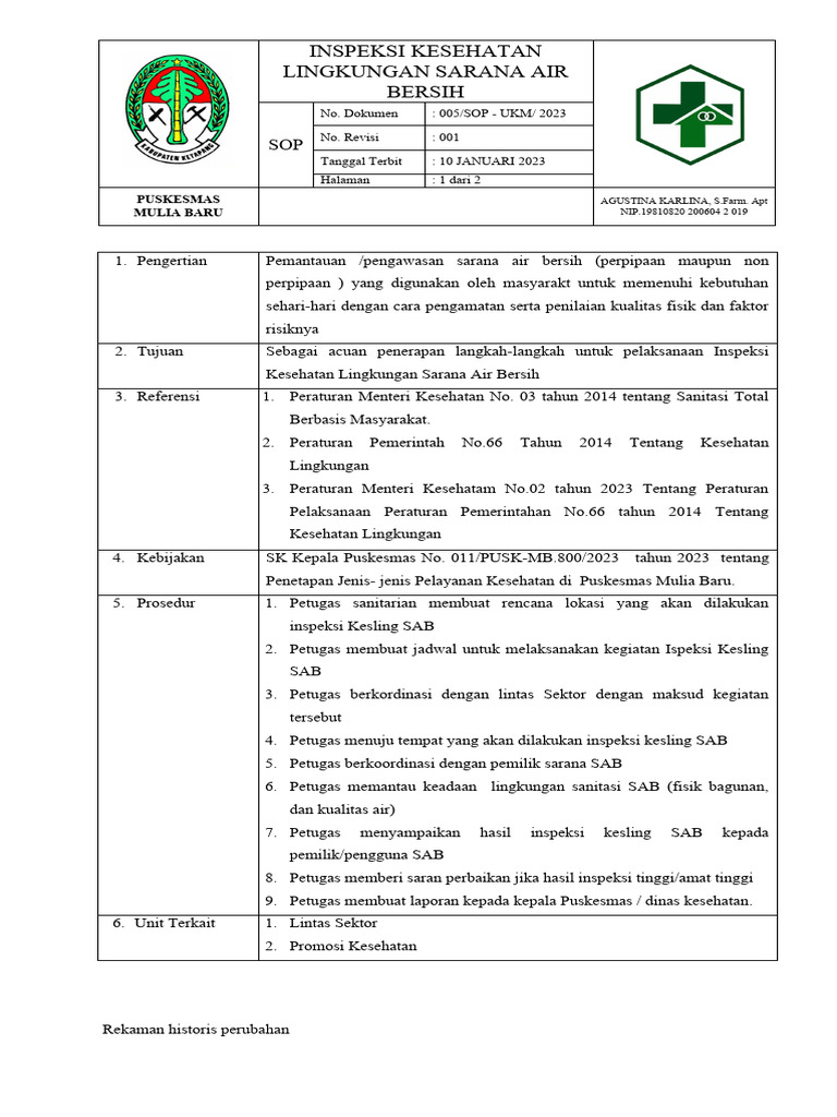 Sop Inspeksi Kesling Sab | PDF