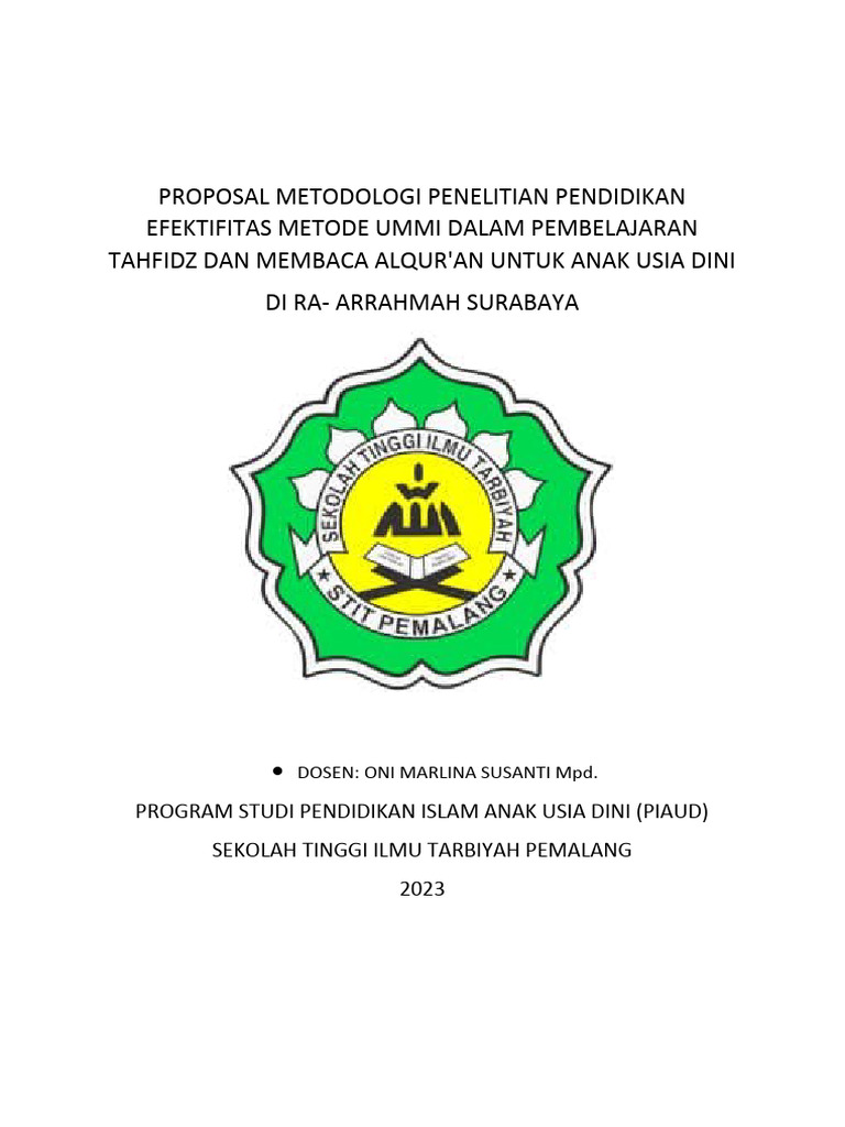 Proposal Metodologi Penelitian Pendidikan Efektifitas Metode Ummi Dalam ...