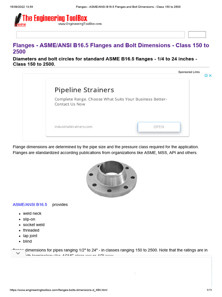 ASME B16.5 Flange Dimensions | PDF | Pipe (Fluid Conveyance) | Screw