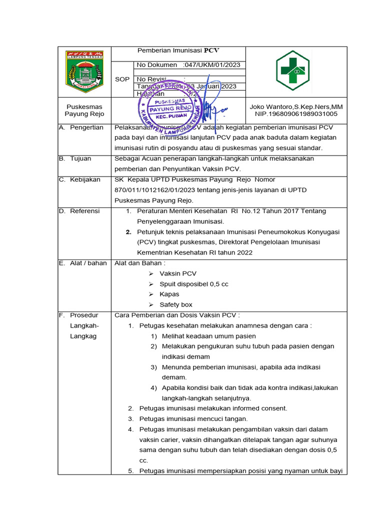 SOP Imunisasi PCV | PDF