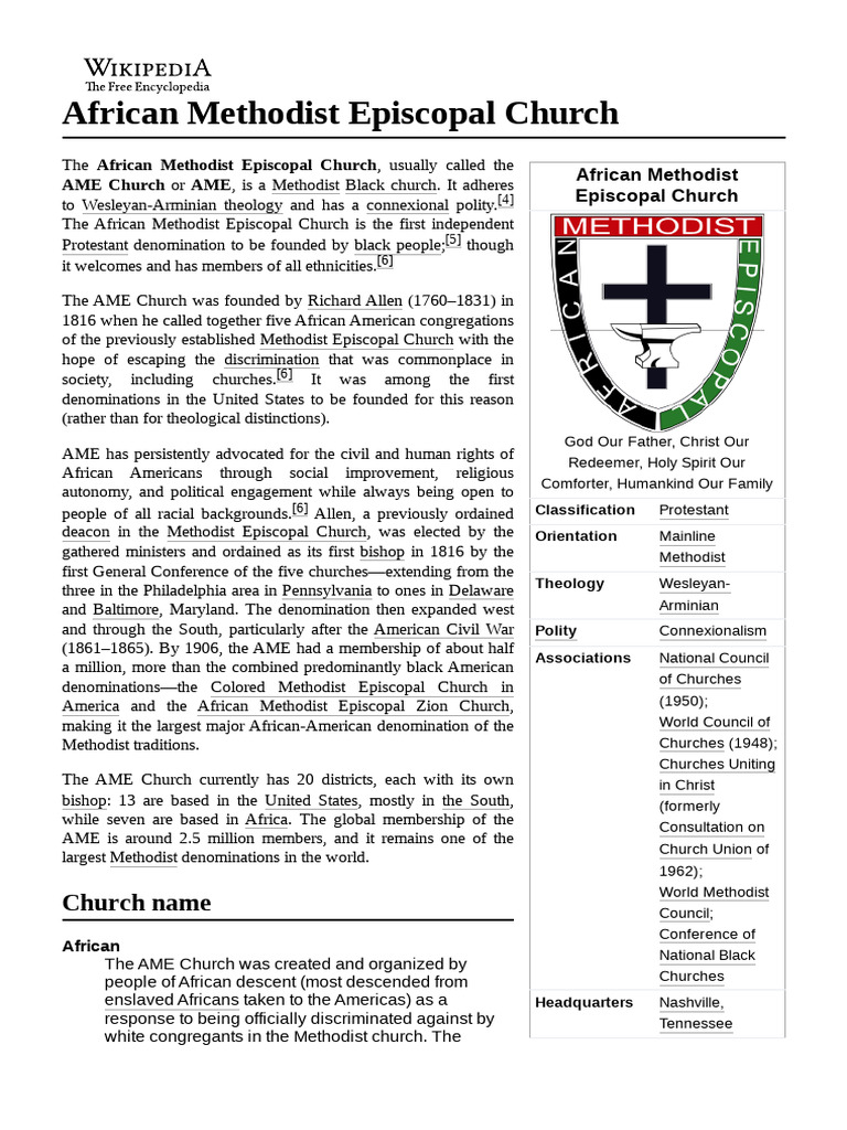 African Methodist Episcopal Church | PDF | Protestant Denominational ...