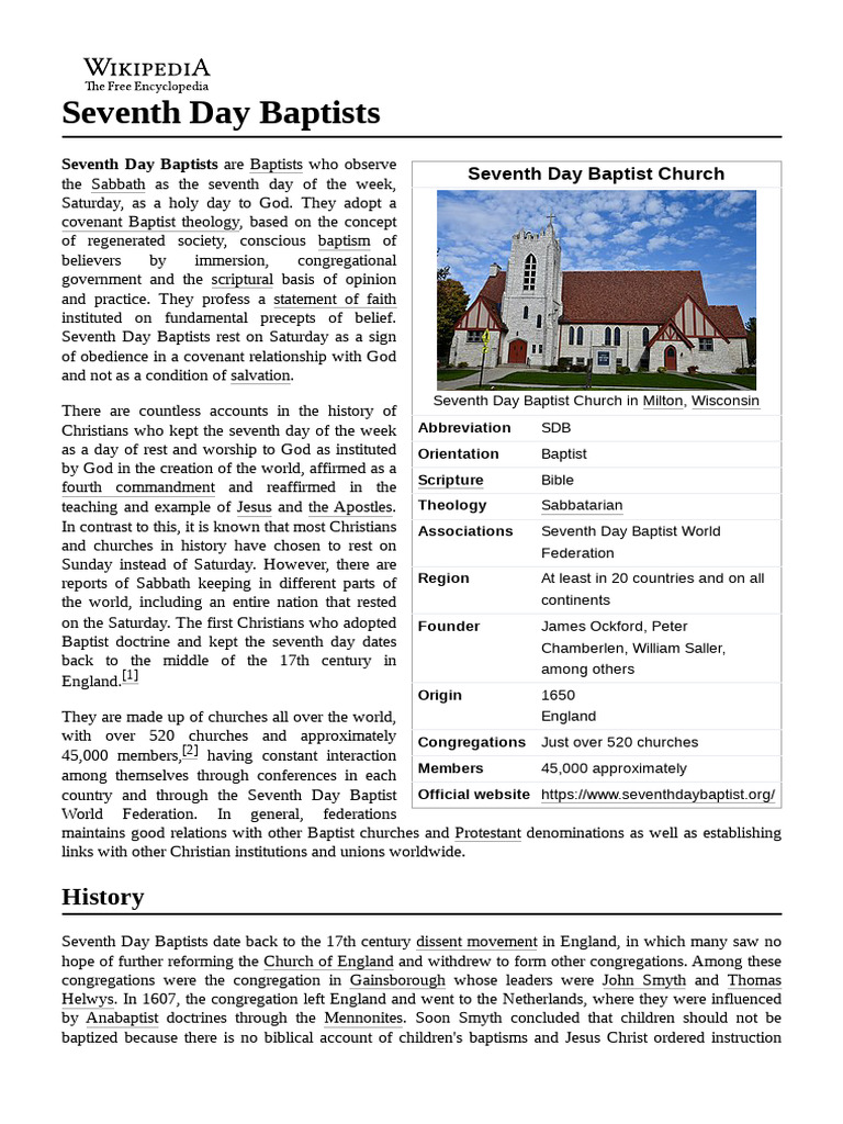 Seventh Day Baptists | PDF | Jesus | Christian Belief And Doctrine