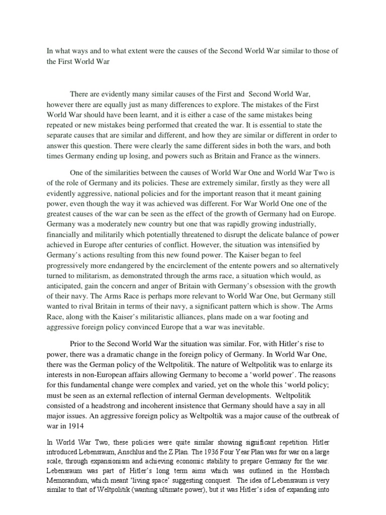 Similarities and Differences Between The Causes of WWI and WWII | PDF ...