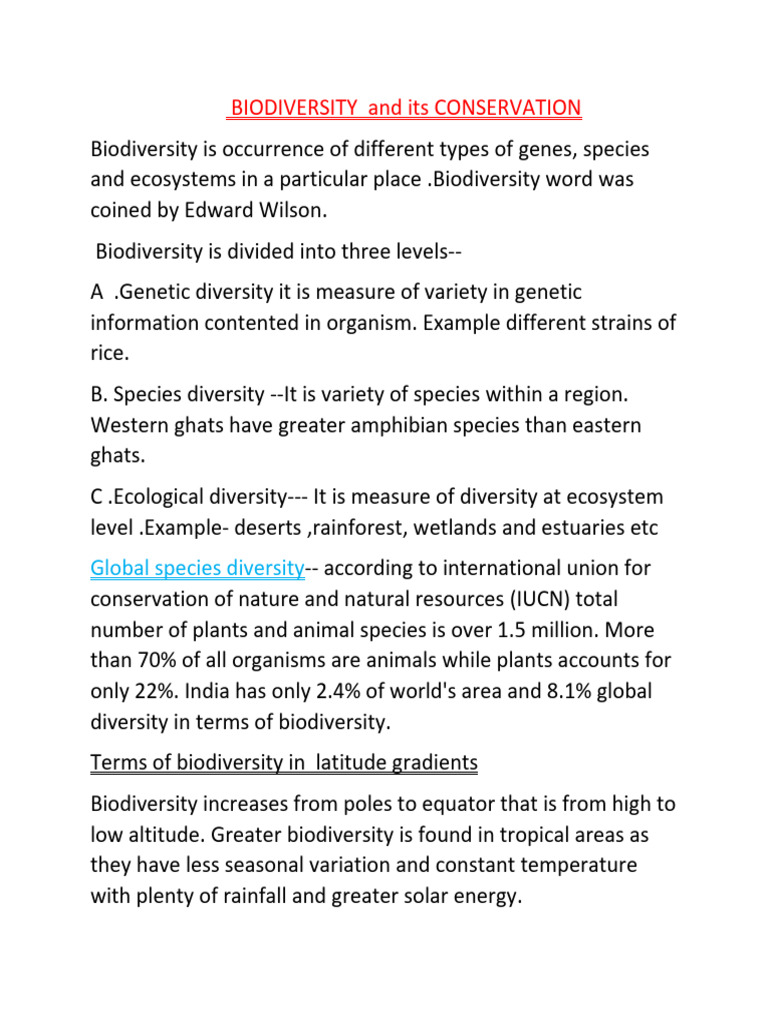 Biodiversity Notes | PDF | Biodiversity | Conservation Biology