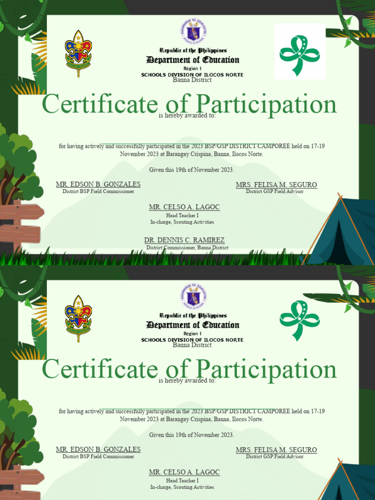 BSP/GSP Camporee Participation Certificate | PDF | Scouting