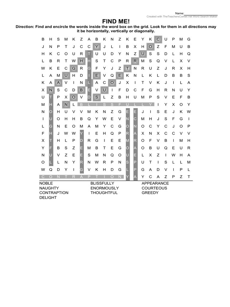 Word Search 1 | PDF | Word Search | Linguistics