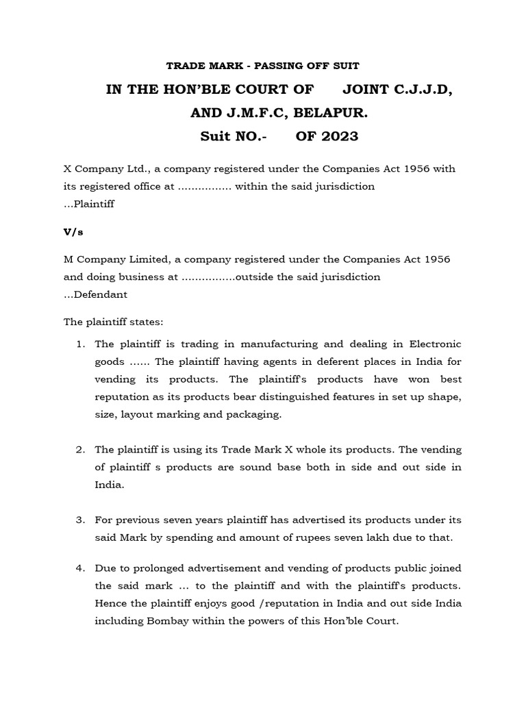 Trademark Suit Demo | PDF | Trademark | Lawsuit