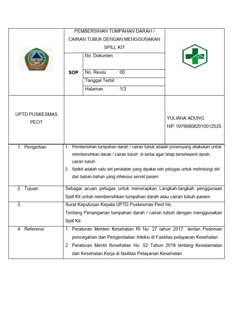SOP Penggunaan SPILKIT PEOT | PDF