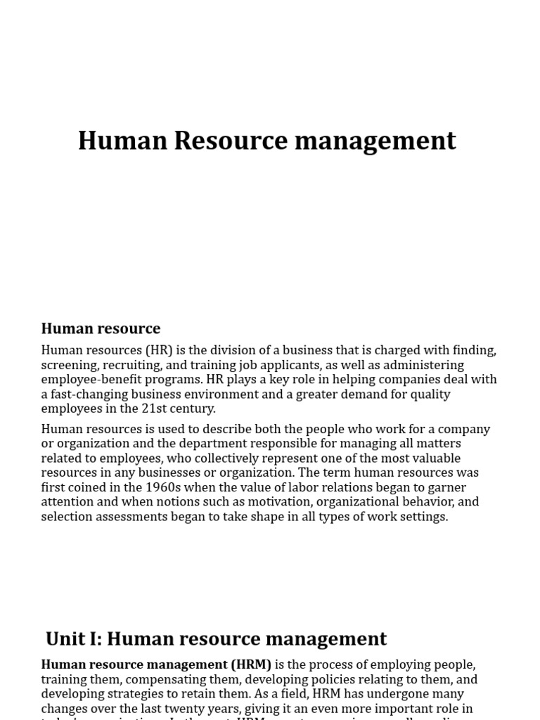 Human Resource Management BBA 1st Year | PDF | Human Resource ...