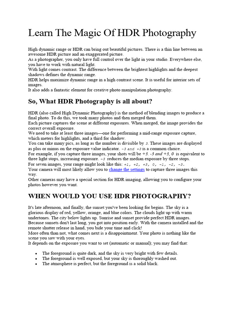 Mastering HDR Photography Techniques | PDF | Exposure (Photography ...