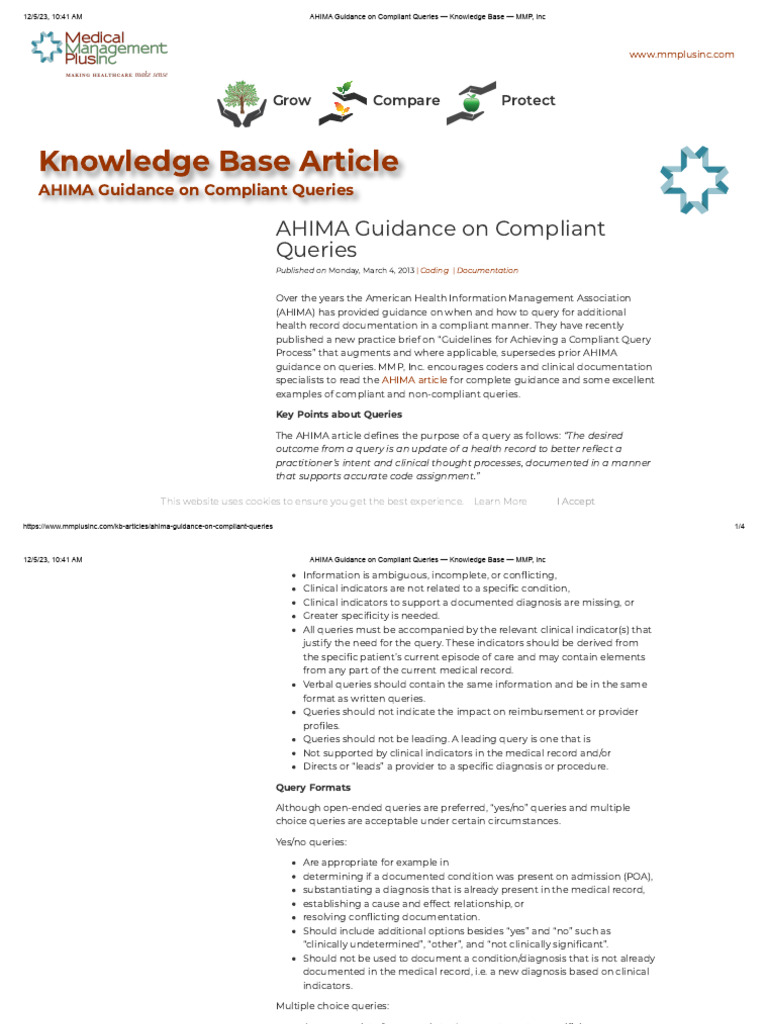AHIMA Guidance On Compliant Queries - Knowledge Base - MMP, Inc | PDF ...