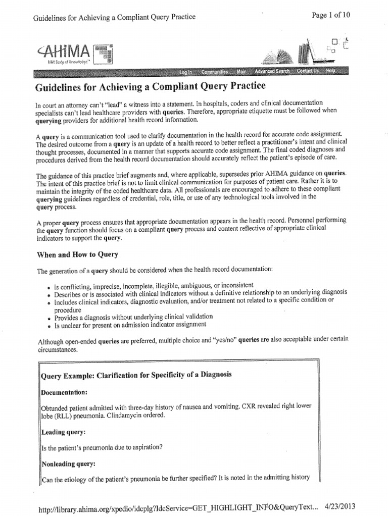 AHIMA Publication Achieving Compliant Queries | PDF
