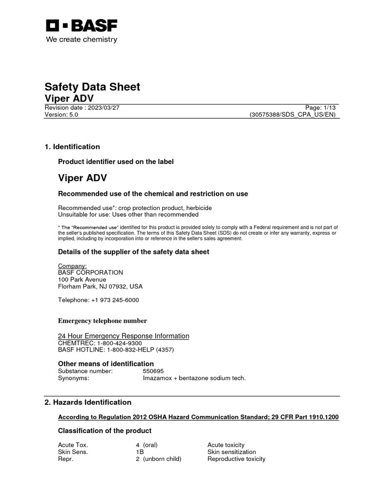 Viper+ADV 000000000030575388 SDS CPA US en 5-0 | PDF | Toxicity ...